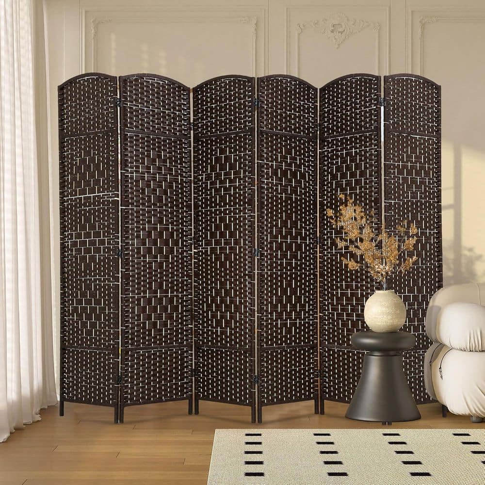 Seafuloy 71 in. Brown 6-Panel Natural Folding Room Divider, Hand-Woven ...