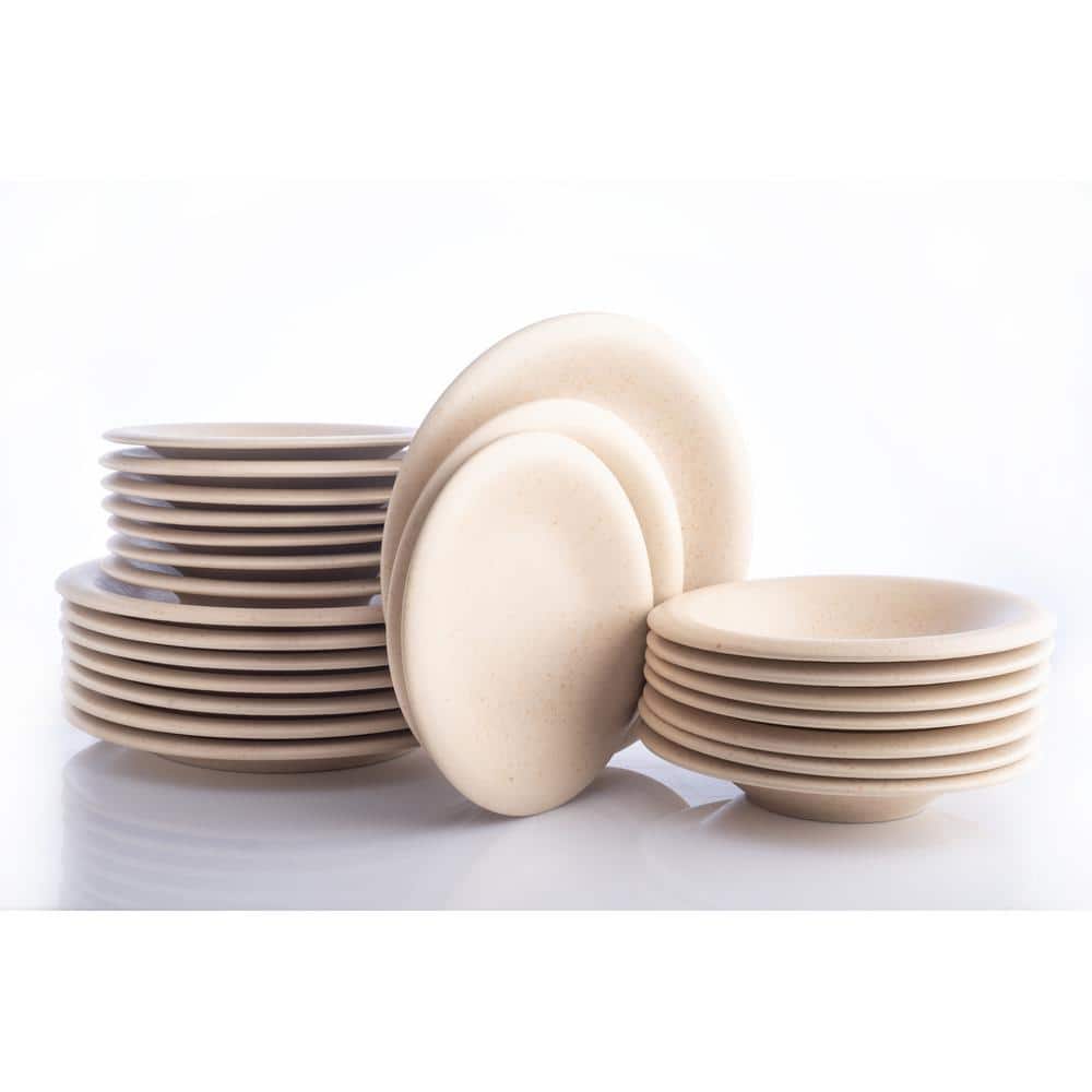 STONE LAIN Aro 24-Piece Cream Matte Stoneware Dinnerware Set (Service ...