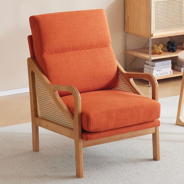 Karl home Orange Arm Chair with Rattan Handrail K1G98000123 - The Home ...