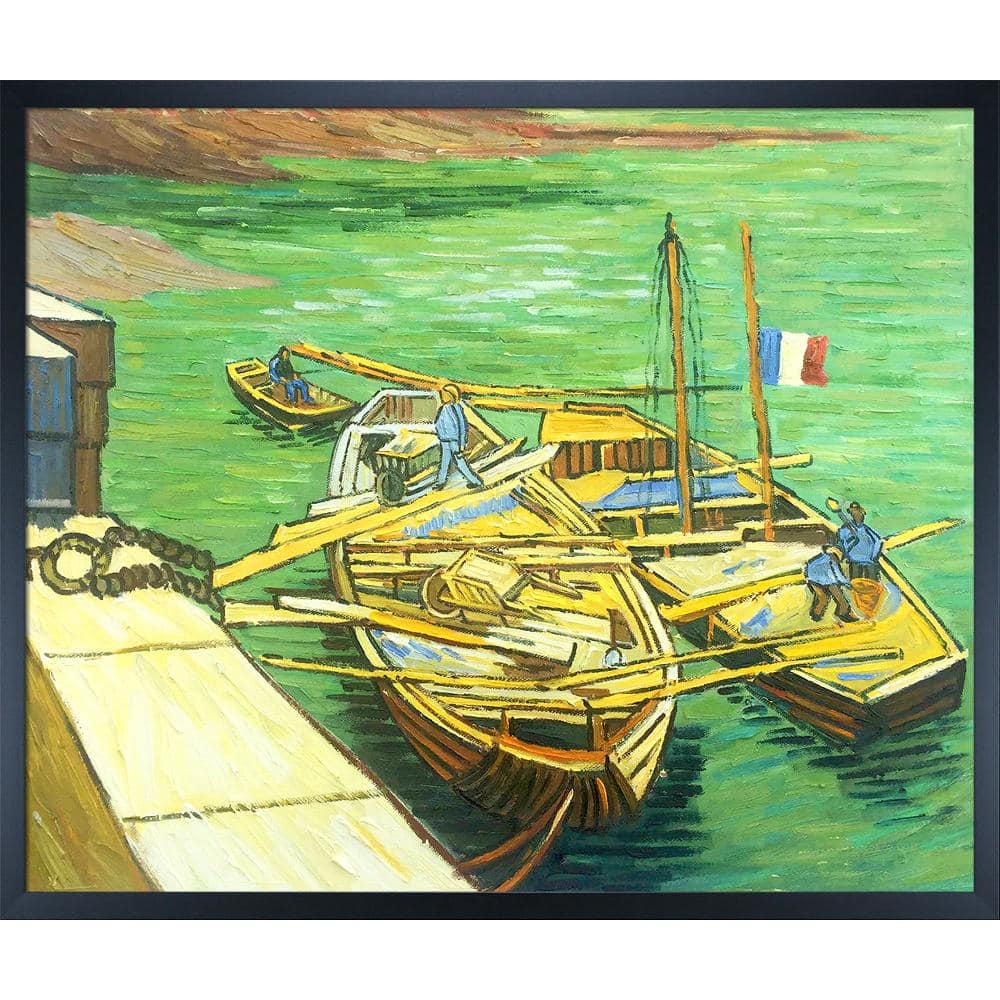 LA PASTICHE Boats du Rhone by Vincent Van Gogh Studio Black Wood Framed ...
