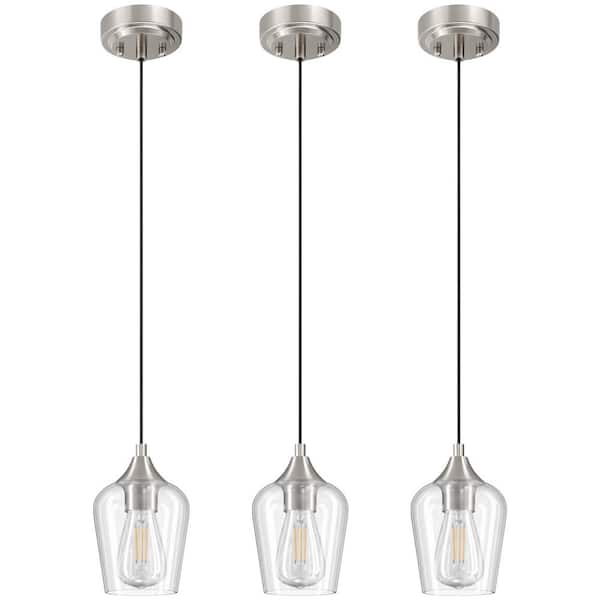 Merra 60Watt 1-Light Brushed Nickel Shaded Pendant Light Kitchen Island ...