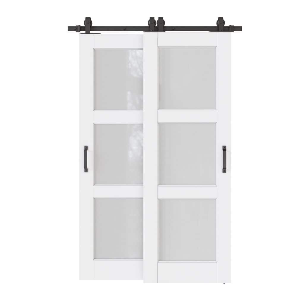 ARK DESIGN 48 in. x 96 in. (Double 28 in. ) 3-Lite Frosted Glass White ...