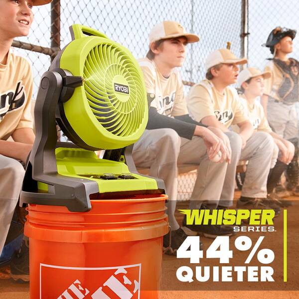 RYOBI ONE+ 18V Cordless 7-1/2 in. Bucket Top Misting Fan with 2.0 Ah ...