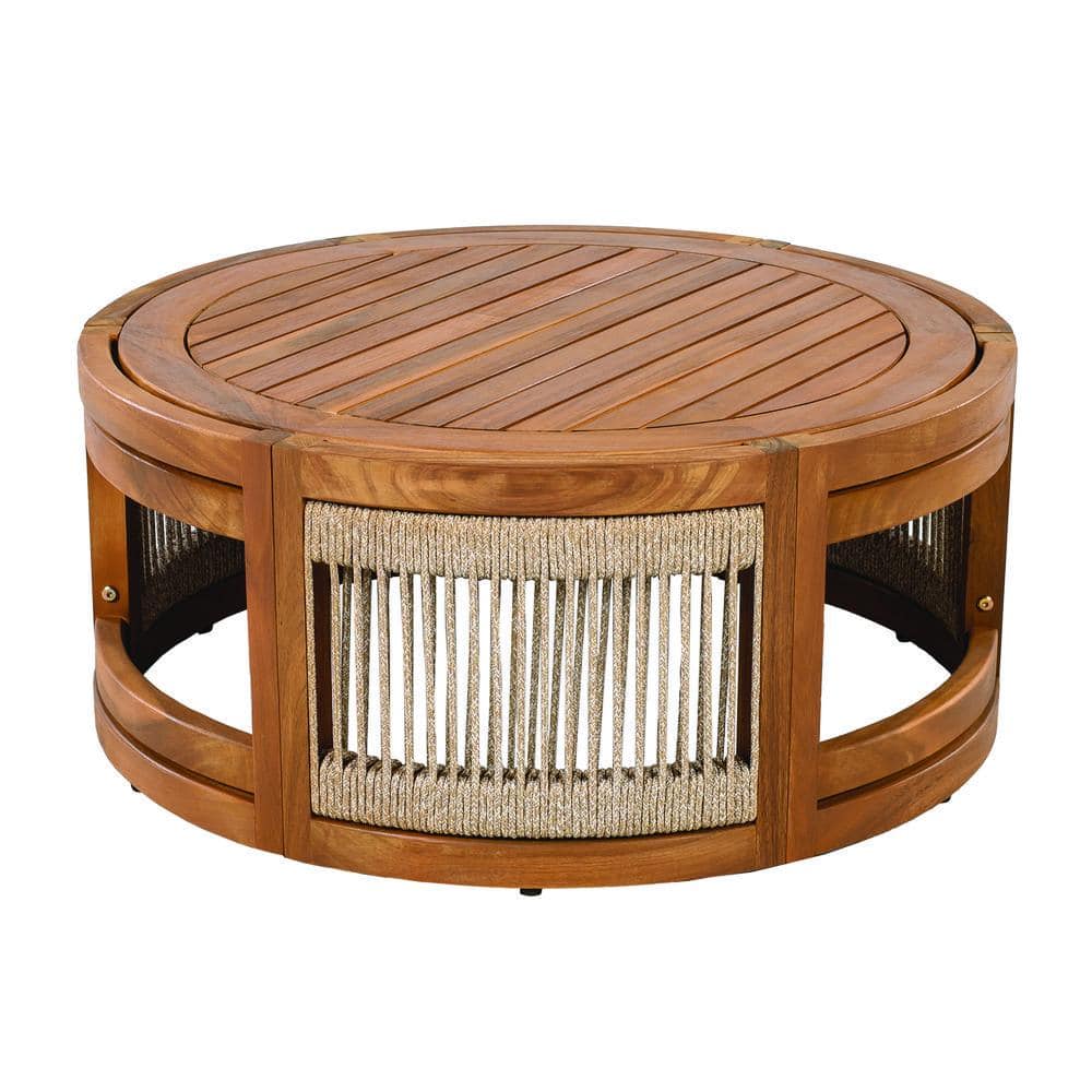Zeus & Ruta Teak Round Wood Outdoor Coffee Table HOP-329 - The Home Depot