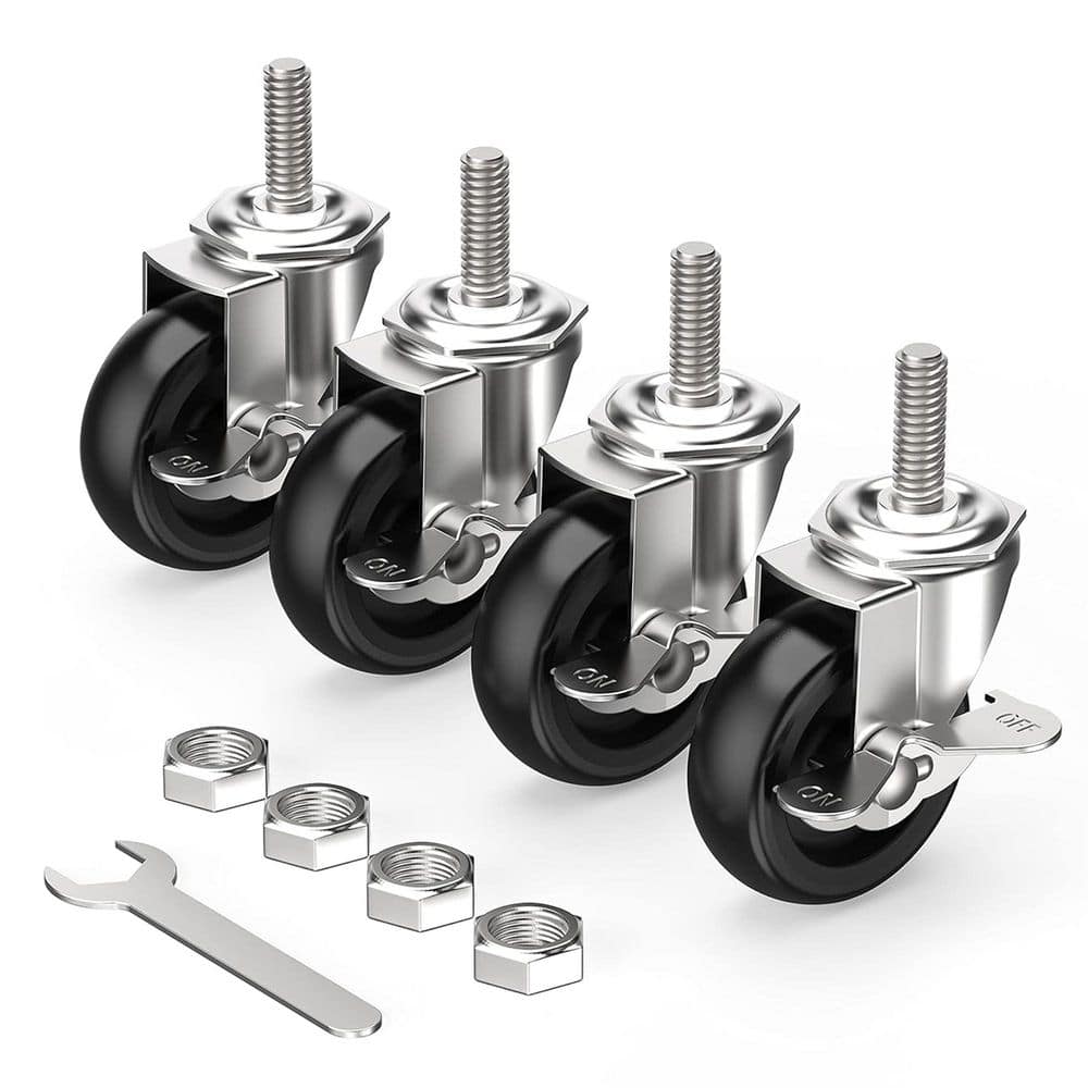 NVNOO 3/8 in. 16 x 1-1/2 in. Heavy Duty Threaded Stem Casters Swivel ...
