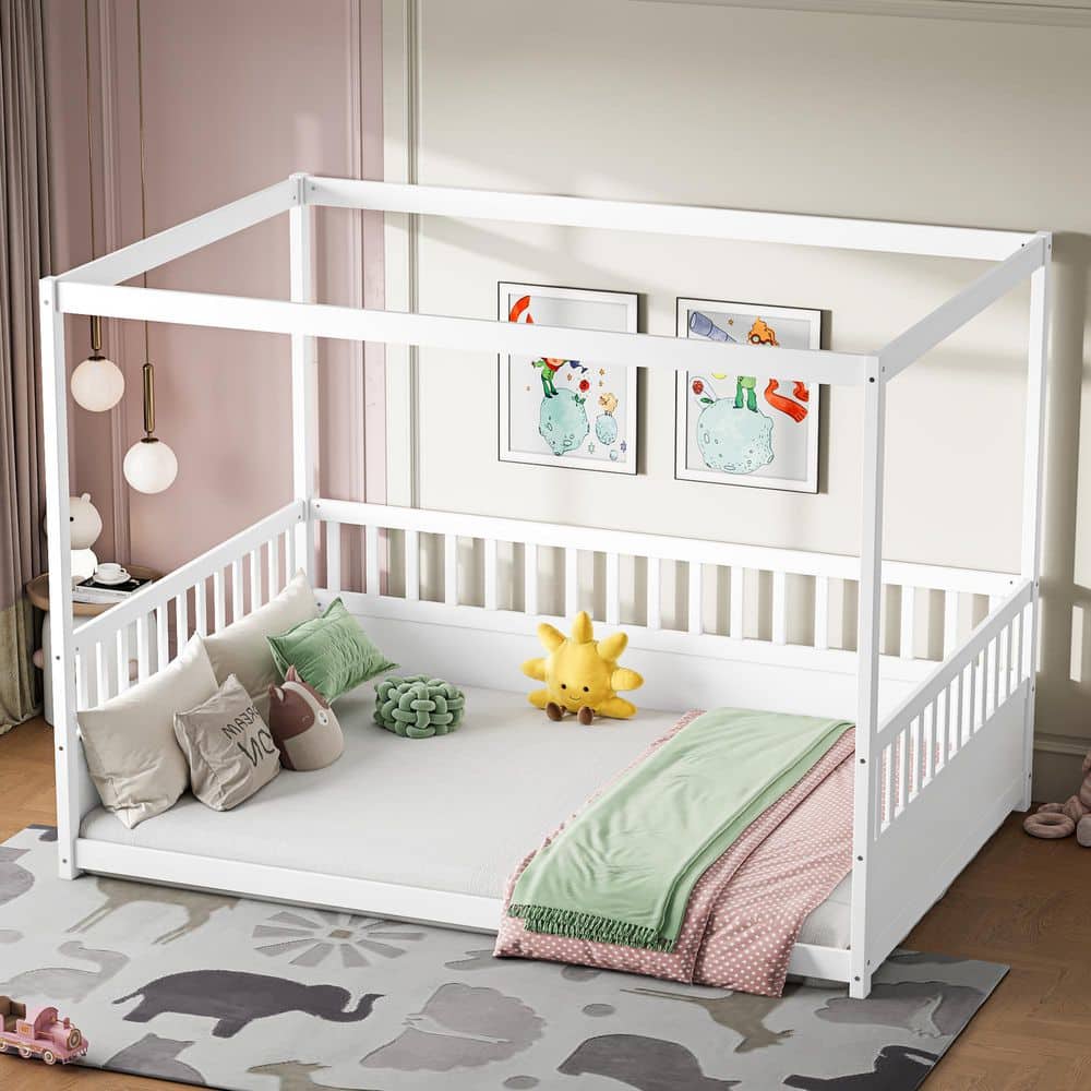 Noble House Crispin Montessori Kids Floor Bed White Wood Frame Full ...
