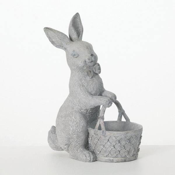 SULLIVANS Gray 9.5 in. x 13 in. Resin Standing Bunny With Basket ...