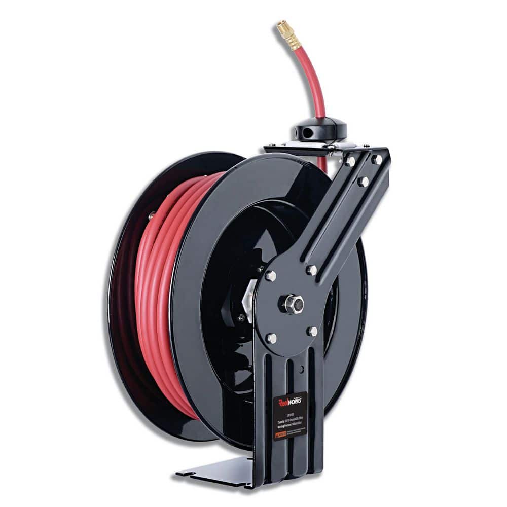 REELWORKS 3/8 in. x 50 ft. Heavy Duty Industrial Air Hose Reel Hybrid ...