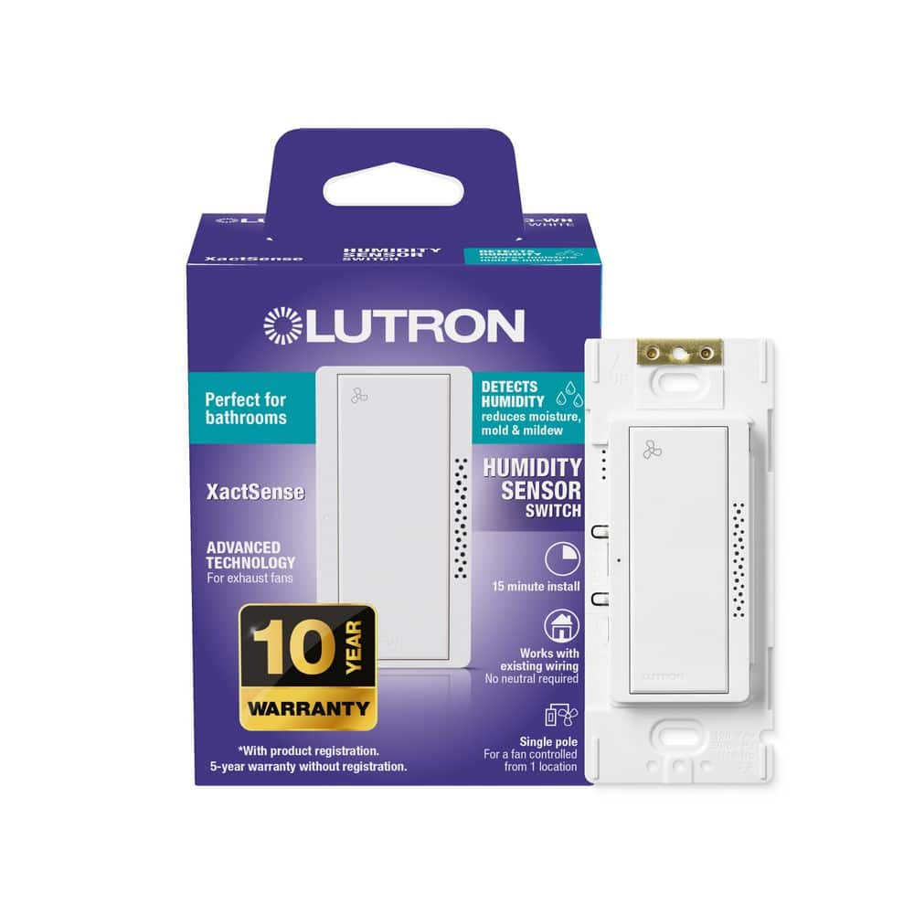 Lutron XactSense Humidity Sensor Switch for Bathroom Exhaust Fans, 3 ...