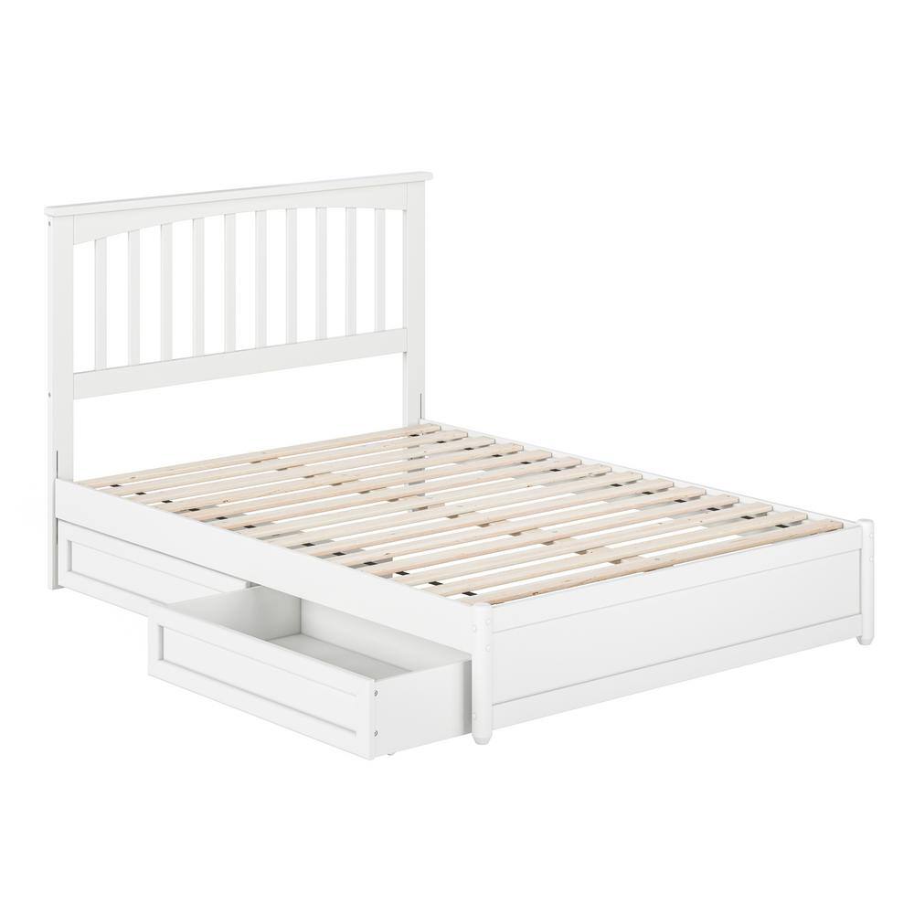 AFI Everett White Solid Wood Frame Full Platform Bed with Panel Footboard and Storage Drawers ...