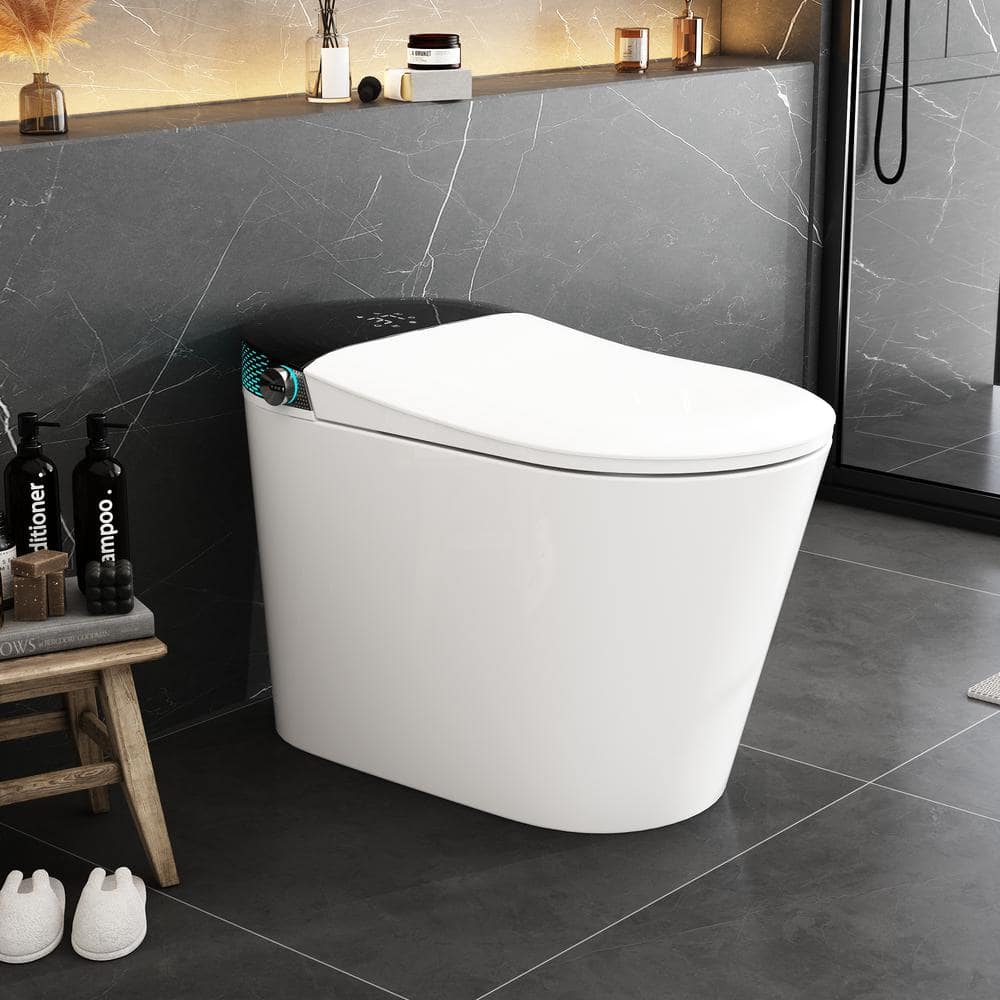 FUFU&GAGA Elongated Smart Bidet Toilet 1.28 GPF in White with Auto ...