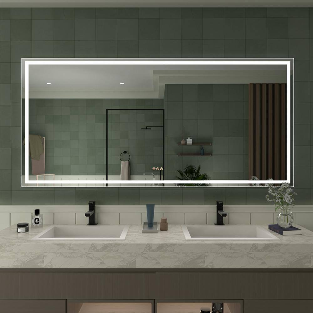 TaiMei 72 in. W x 36 in. H Frameless LED Single Bathroom Vanity Mirror ...