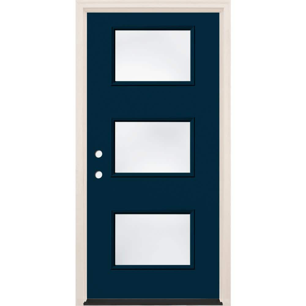 Builders Choice 36 in. x 80 in. Right-Hand/Inswing 3-Lite Clear Glass ...