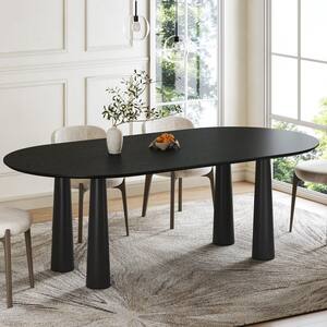 Dovelina Abberton Black Color Oak Wood Double Pedestal Base 79 in. x 33.5 in. Rectangle Dining ...