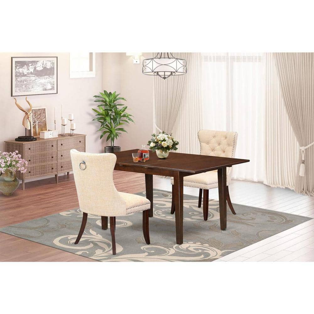 East West Furniture 3-Piece Mahogany Finish Rectangular Solid Wood Top ...