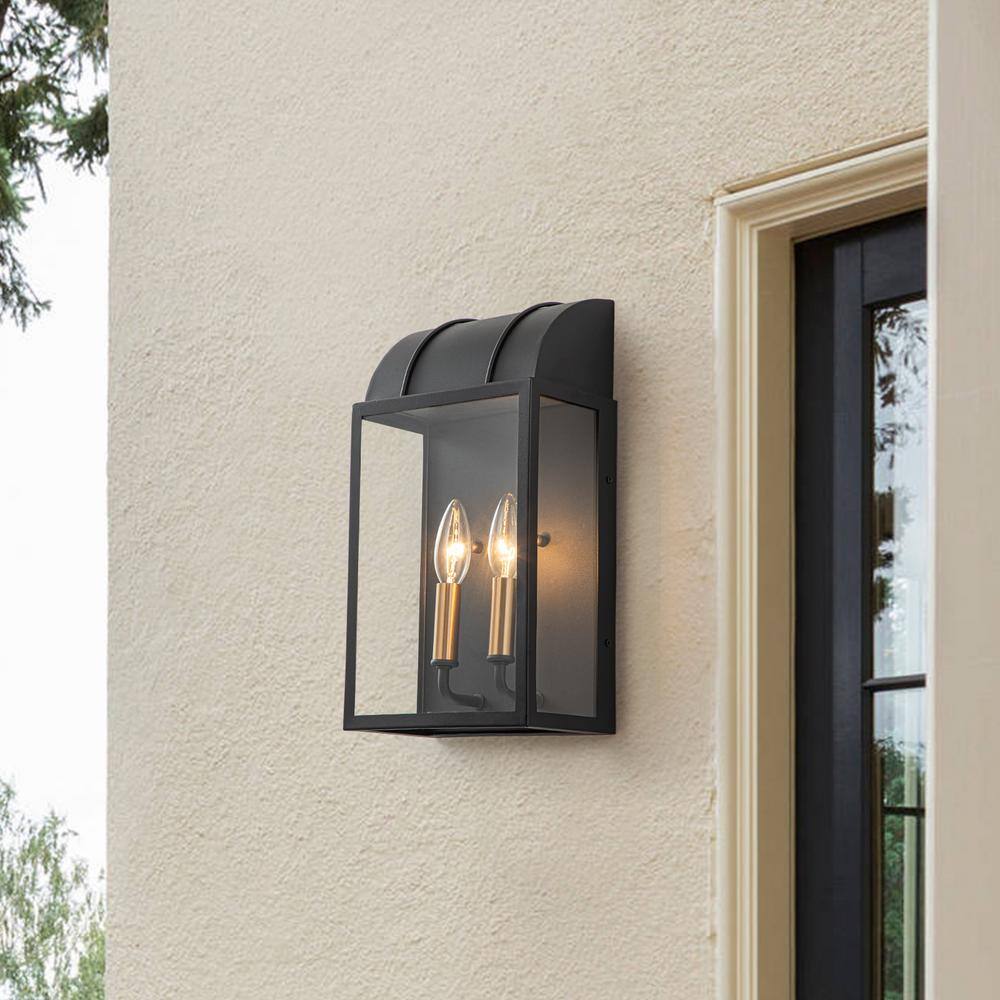 LLHZSY 14.96 in. 2-Light Matte Black Rectangle Outdoor Hardwired Wall ...