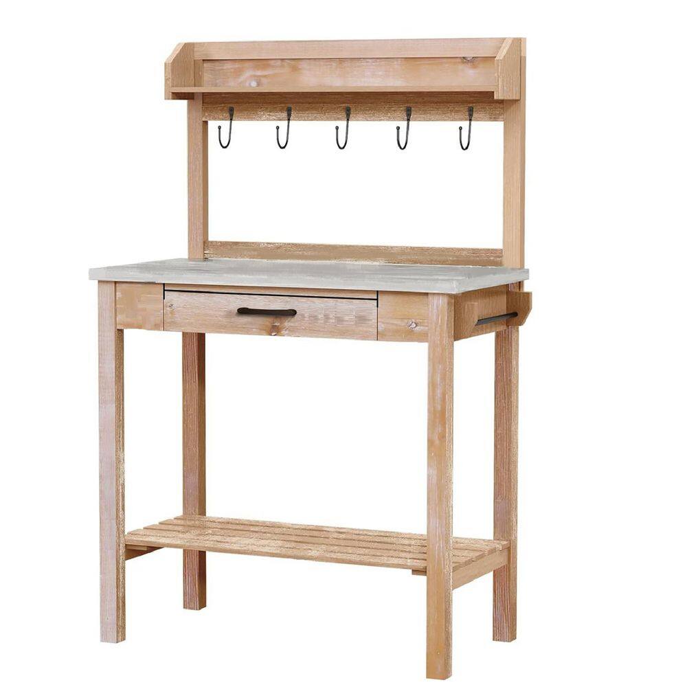 31 in. W x 51 in. H Outdoor Potting Bench Table with Metal Tabletop ...