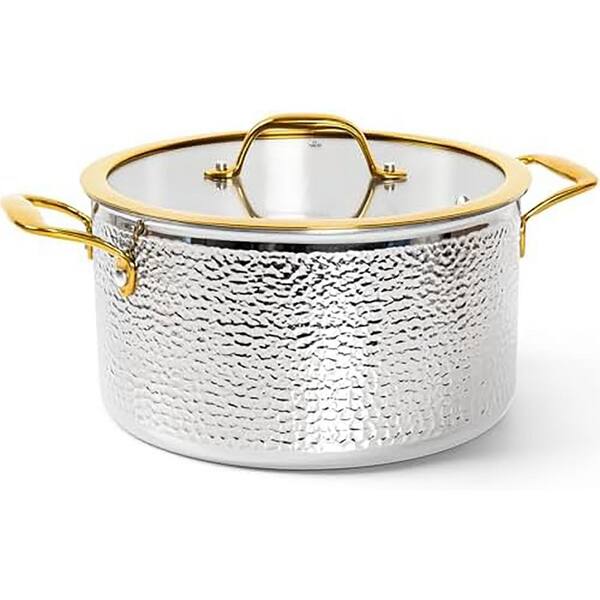 Triply Stainless Steel Stock Pot with Lid, Hammered Design 6 qt ...