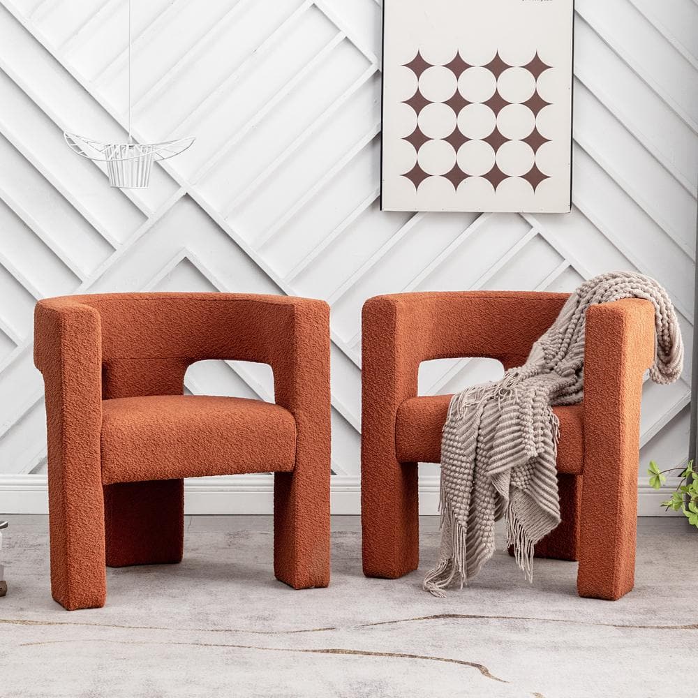 KINWELL Caramel 28 in. Wide Boucle Upholstered Square Armchair Set of 2 ...