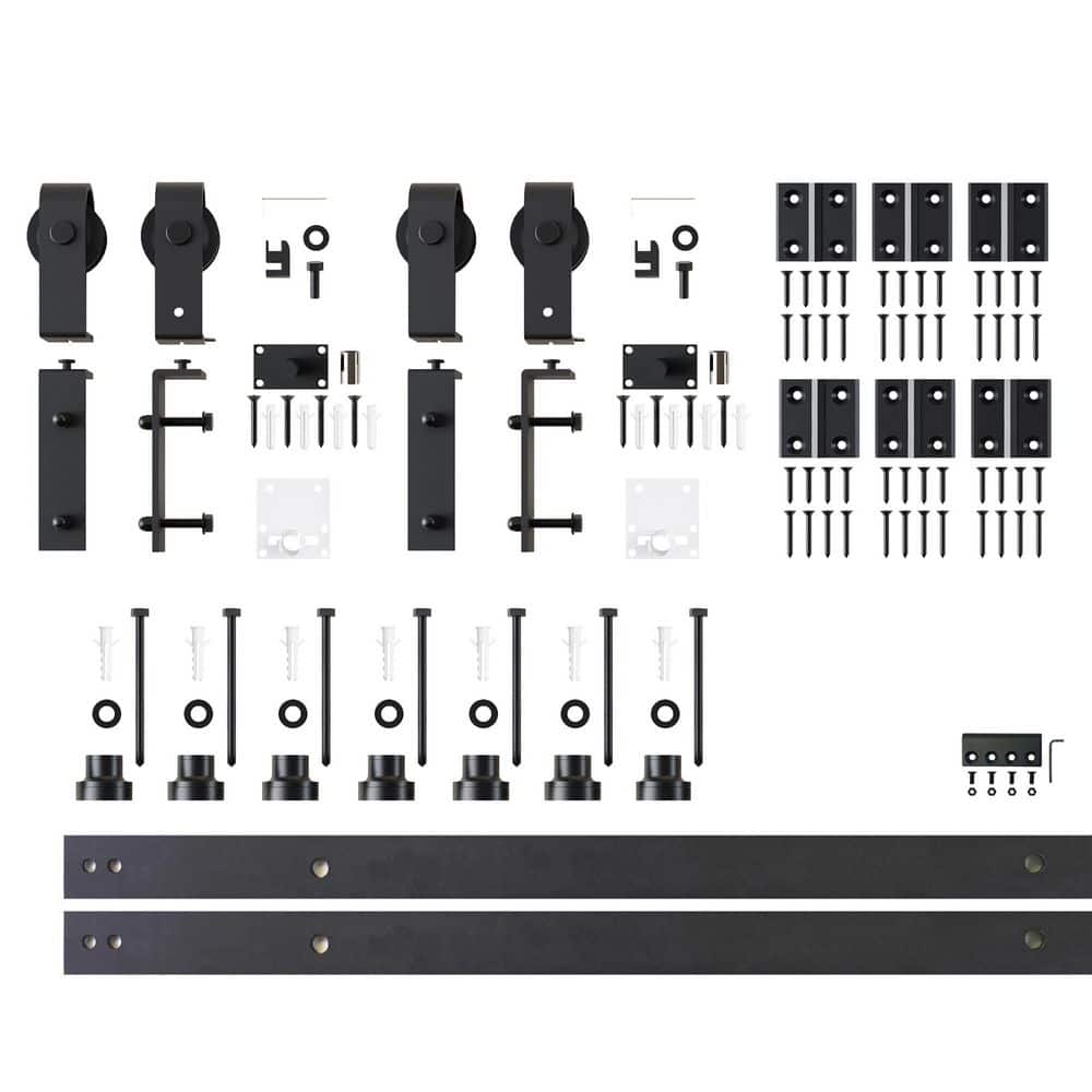 HOMACER 7 ft. /84 in. Black Rustic Double Bi-Fold Sliding Barn Door ...