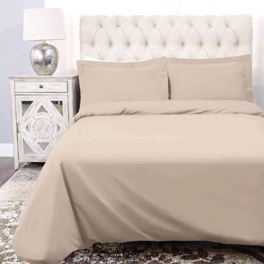 HomeRoots Tan Solid Color Queen Cotton Duvet Cover Set 2000528532 - The ...