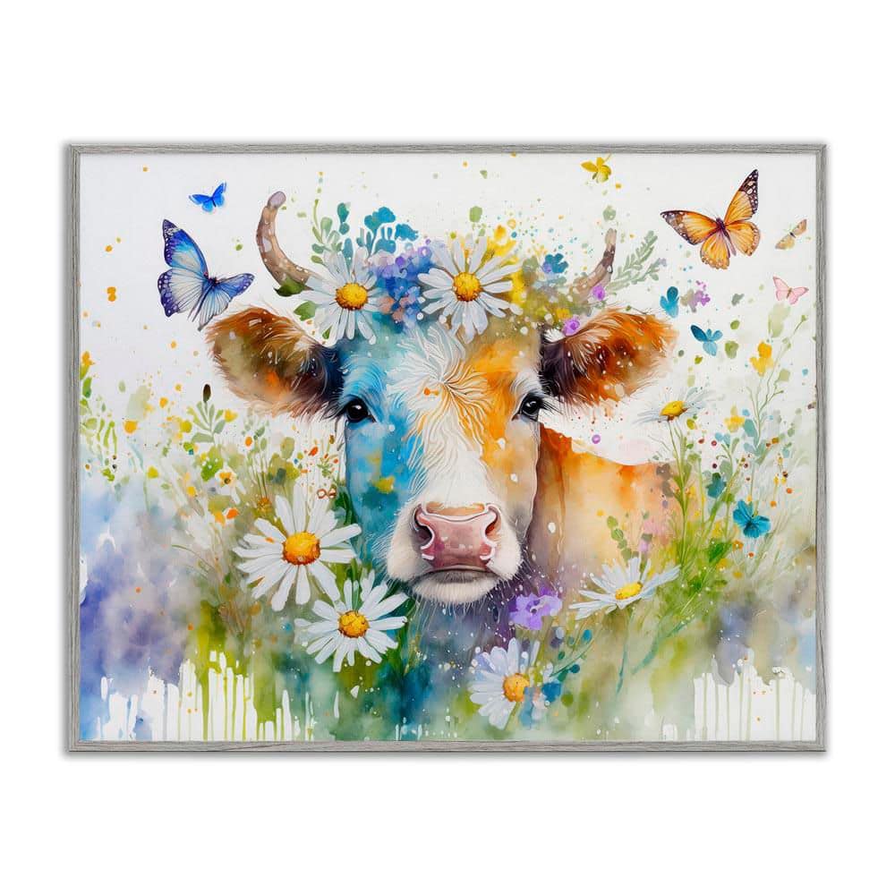 Stupell Industries Modern Cottage Cow by Alina Georgescu Gray Framed ...