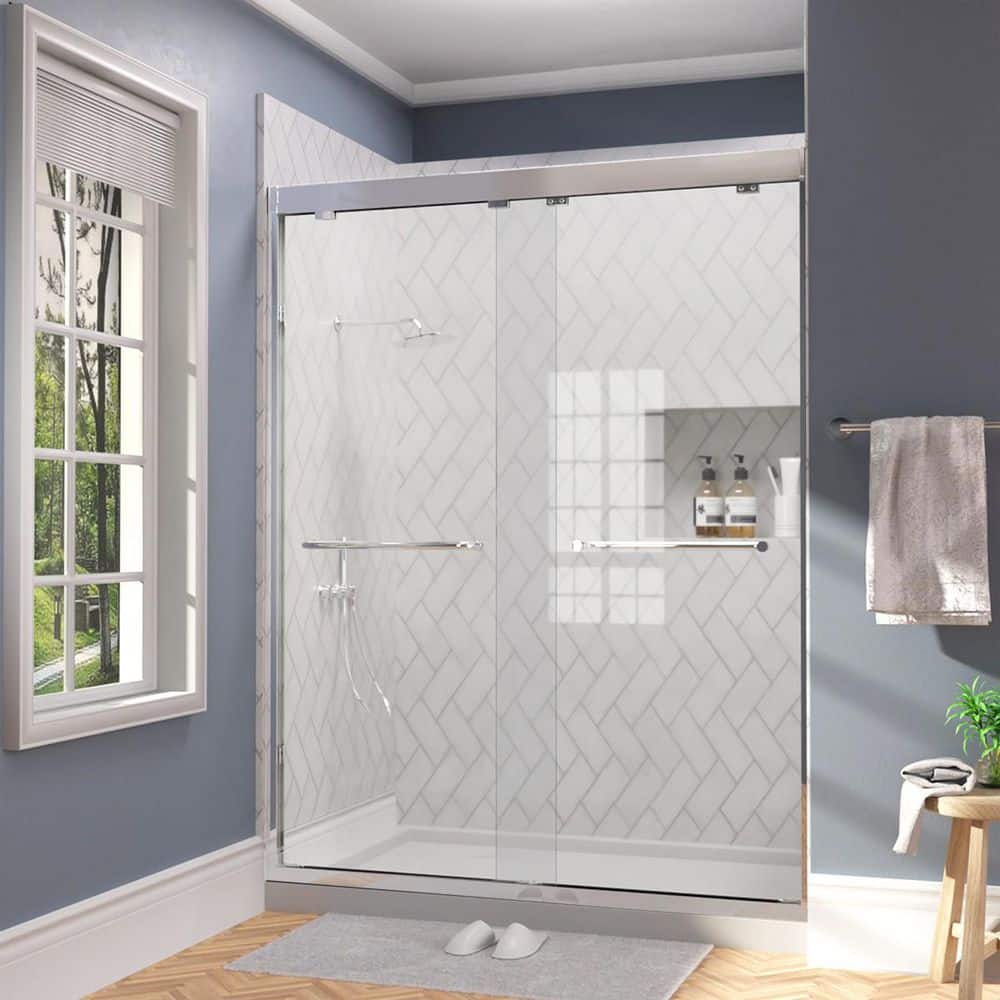 tydex ShiftPro 60 in. W x 72 in. H Sliding Framed Shower Door in Chrome ...