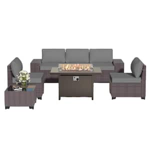Zerpod 7-Piece Wicker Patio Conversation Set with Aluminum Fire Pit ...