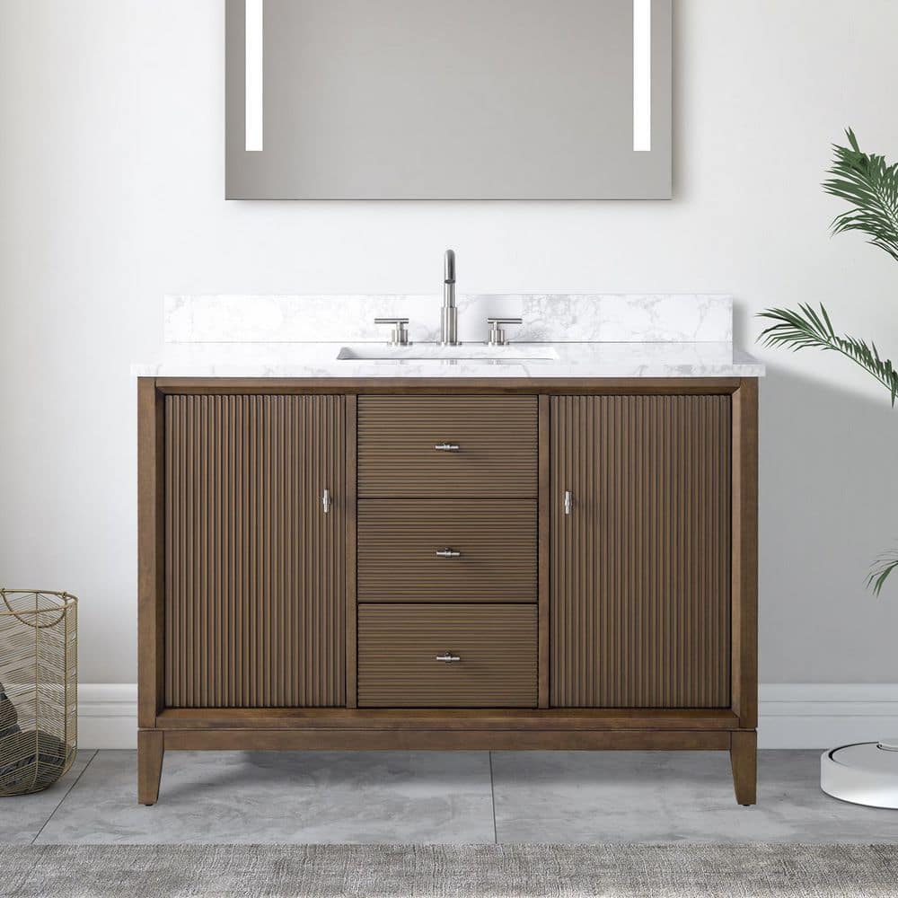 Vanity Art 48 in. W Single Sink Freestanding Walnut Bath Vanity Cabinet ...