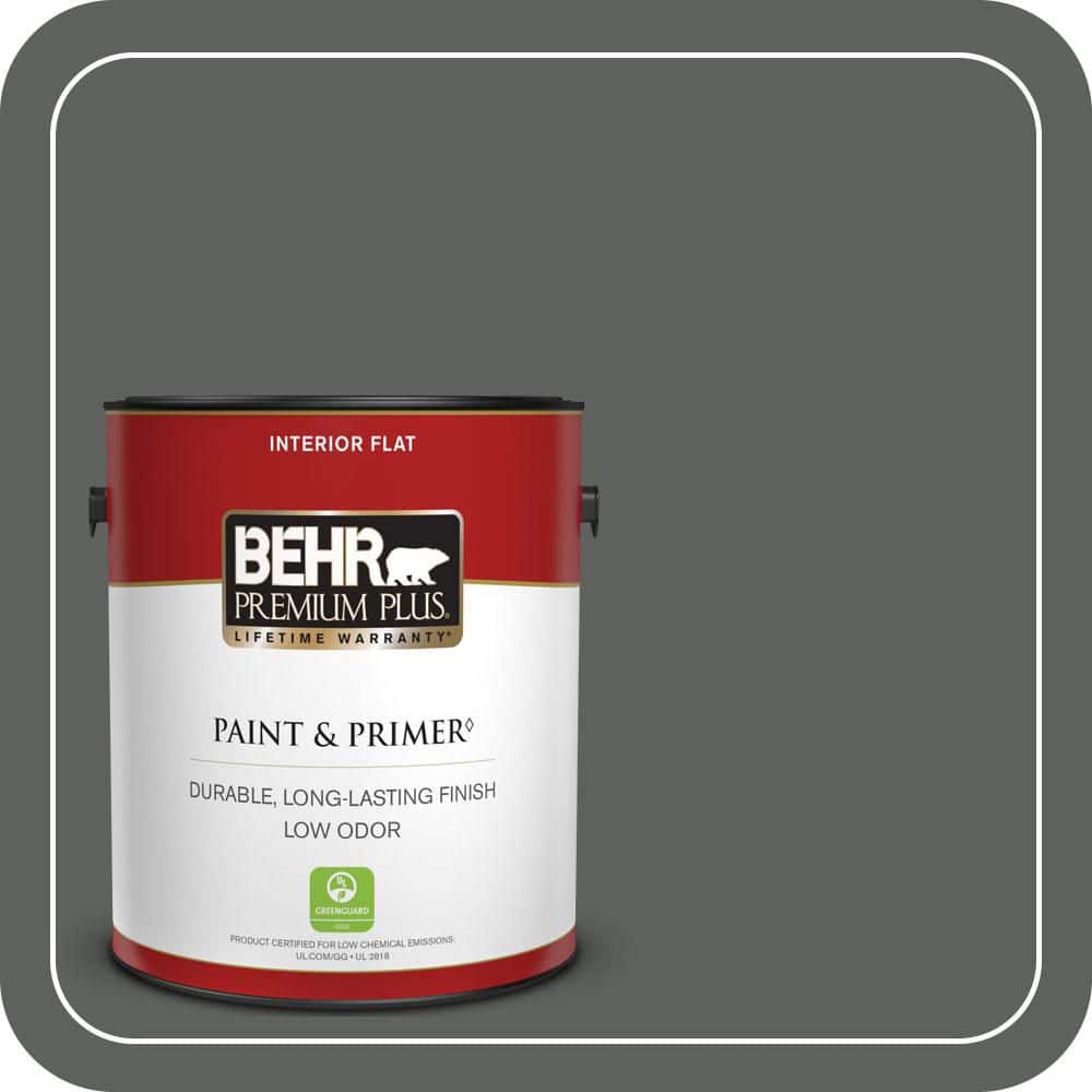 BEHR PREMIUM PLUS 1 gal. #N460-6 Hematite Flat Low Odor Interior Paint ...