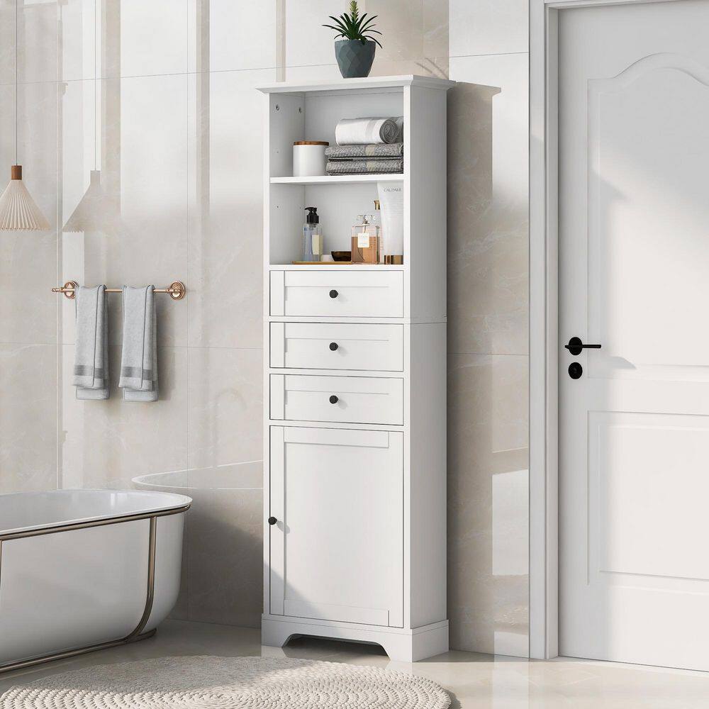 Noble House Jacob White Wood 67.3 in. Bathroom Storage Cabinet with 3 ...