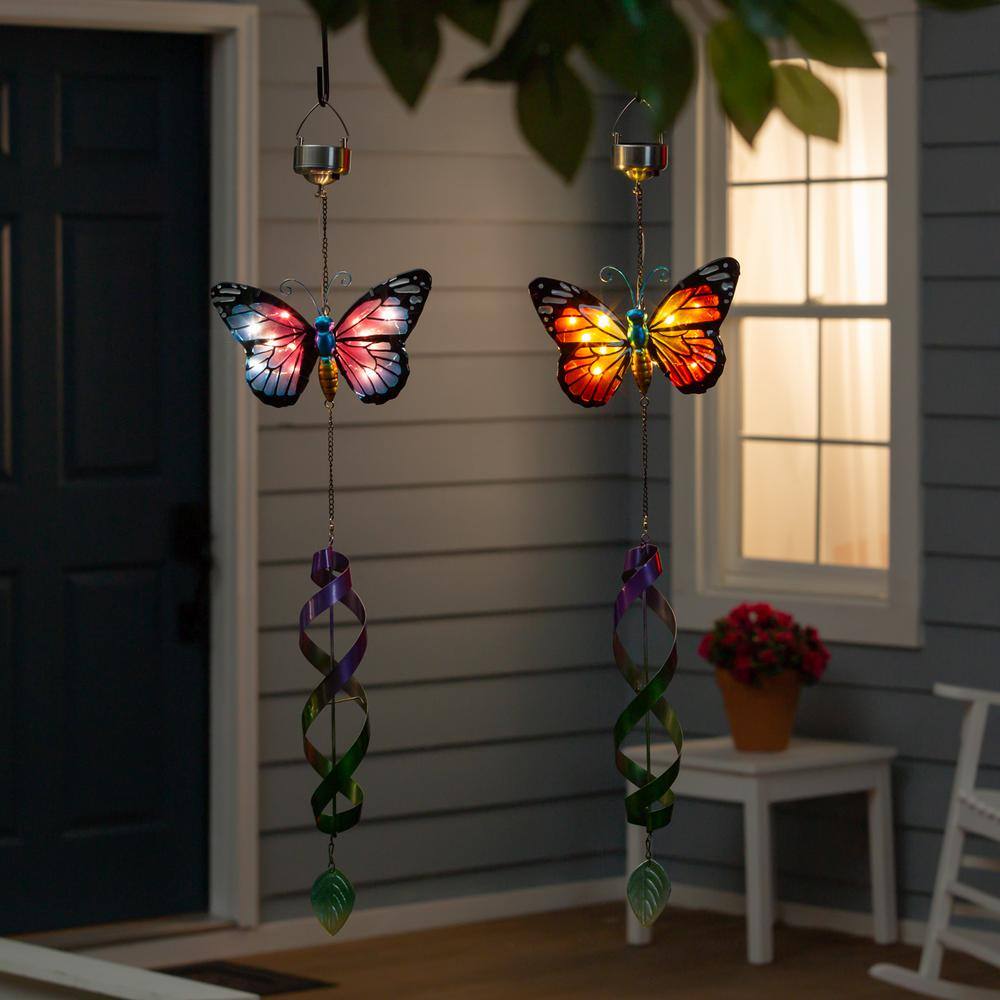 Evergreen Enterprises 23 in. Glass Butterfly Spinning Solar Hanging ...