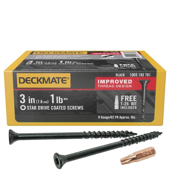 DECKMATE 9 x 3 in. Black Star Flat Head Wood Deck Screw 1 lb. Pack 3DMB1 The Home Depot