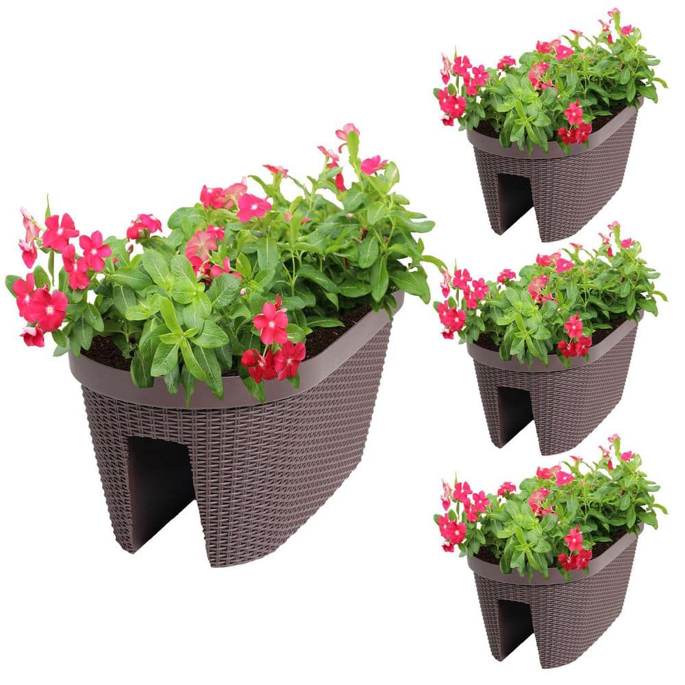 Aoodor 19.6 in. Coffee Plastic Rattan Pattern Balcony Railing Planter ...