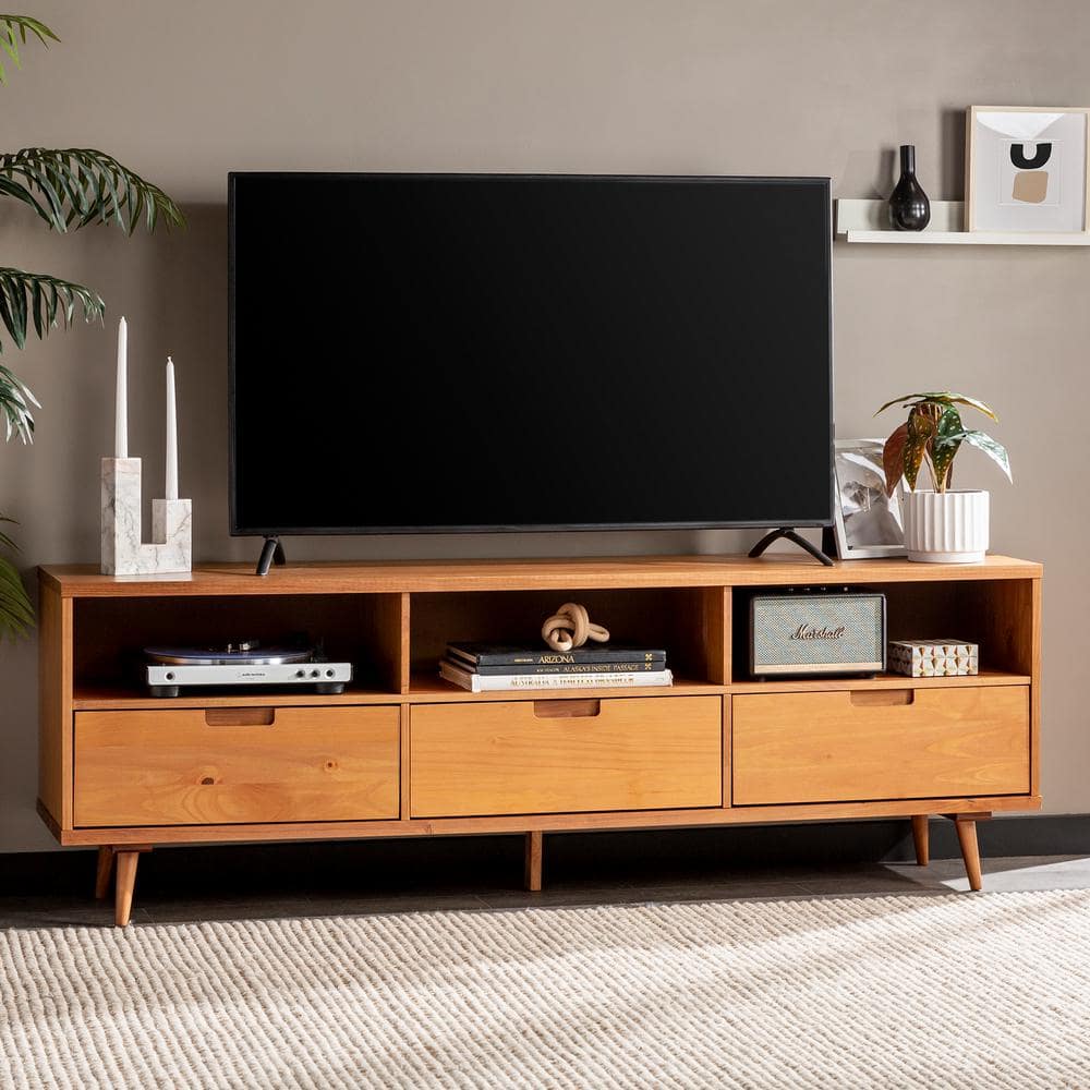 Walker Edison Furniture Company 70 in. Boho Modern Caramel Solid Wood ...