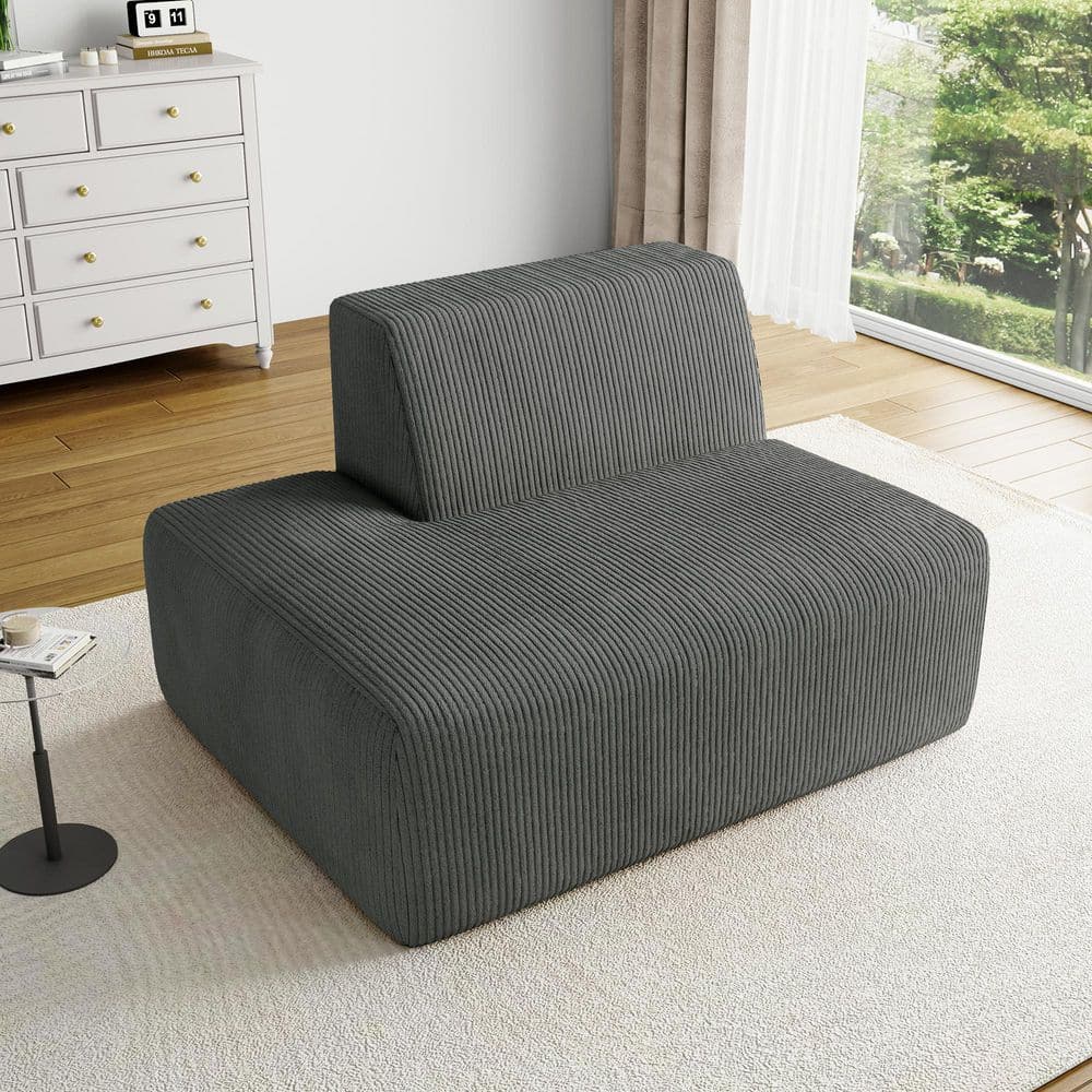 Uixe 50.74 in. Armless Corduroy Rectangle Sectional Side 1-Seat Sofa in ...