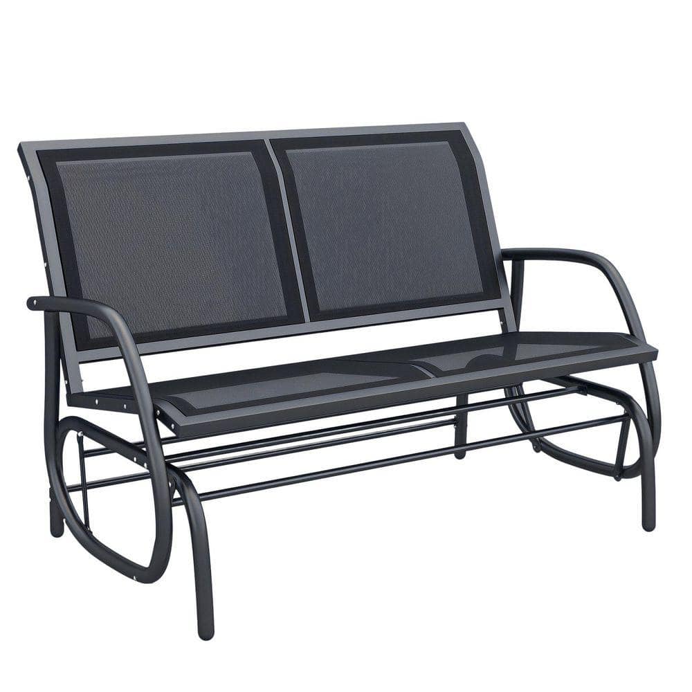Tenleaf Metal Outdoor Double Seat Glider Bench with Sling Fabric, 2 ...