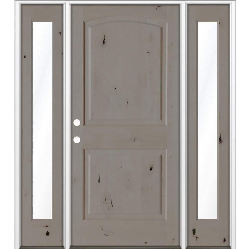 Krosswood Doors 58 in. x 80 in. Knotty Alder 2 Panel Right-Hand/Inswing Clear Glass Weathered ...
