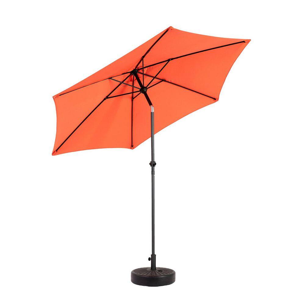 9 ft. Metal Patio Umbrella in Orange with Push Button Tilt and Crank, 6 ...
