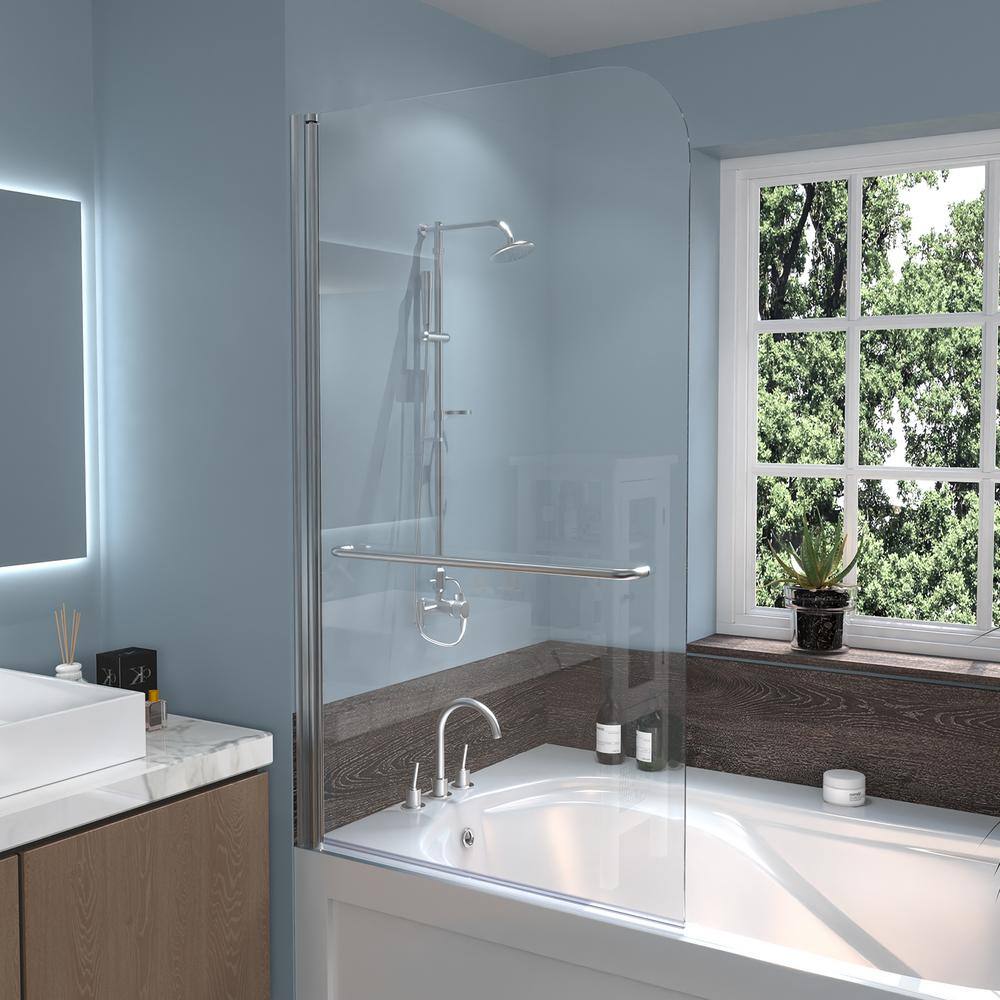 ES-DIY 34 in. W x 58 in. H Pivot Frameless Tub Door in Chrome with 1/4 ...