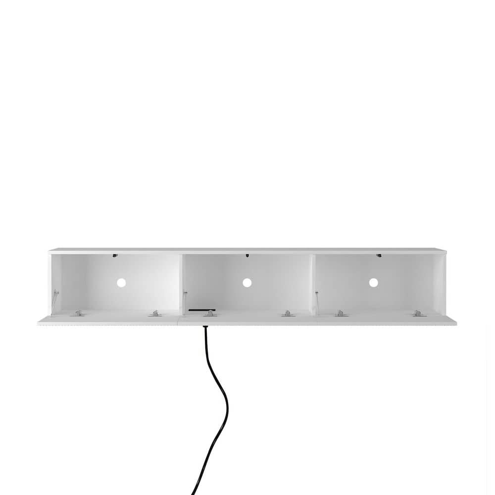 Top-Notch Wall Mounted White 68.8 in. Decorative Floating Wood TV Stand ...