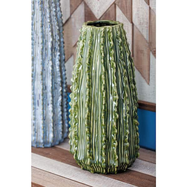 Litton Lane 14 in. Ceramic Cactus Decorative Vase in Green 62195 - The ...