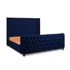 Jennifer Taylor Brooklyn Navy Blue Velvet King Tufted Panel Bed Headboard and Footboard Set 2559 ...
