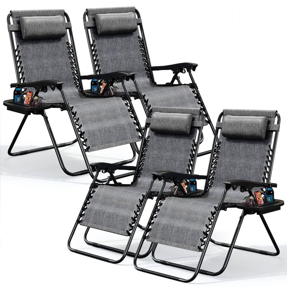 HEARTH & HARBOR 4-Piece Gray Zero Gravity Chairs, Metal Outdoor Lawn ...