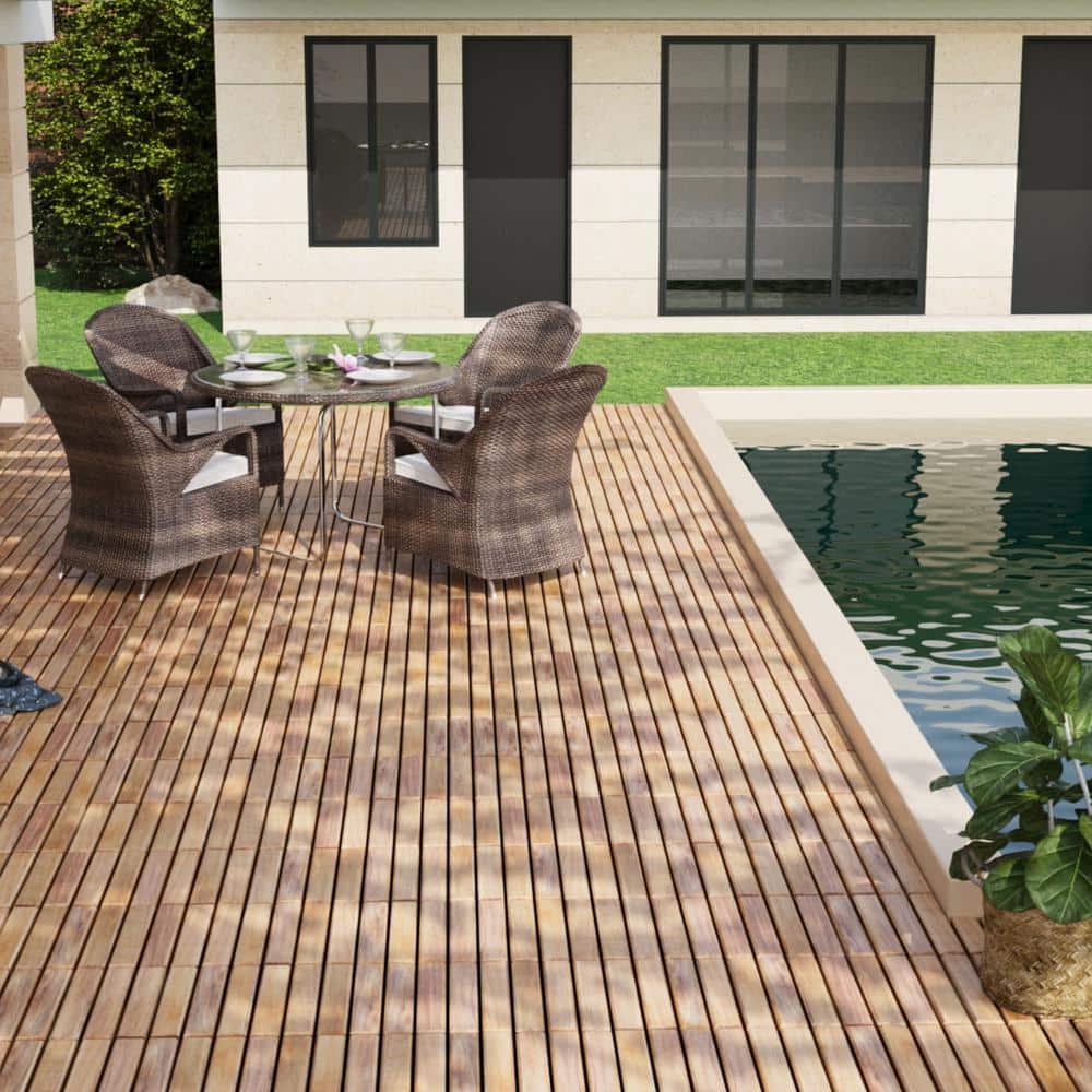 GOGEXX 12 in.x12 in. Square Acacia Wood Interlocking Flooring Deck ...