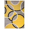 World Rug Gallery Modern Abstract Circles Yellow 5 ft. 3 in. x 7 ft. 3 ...