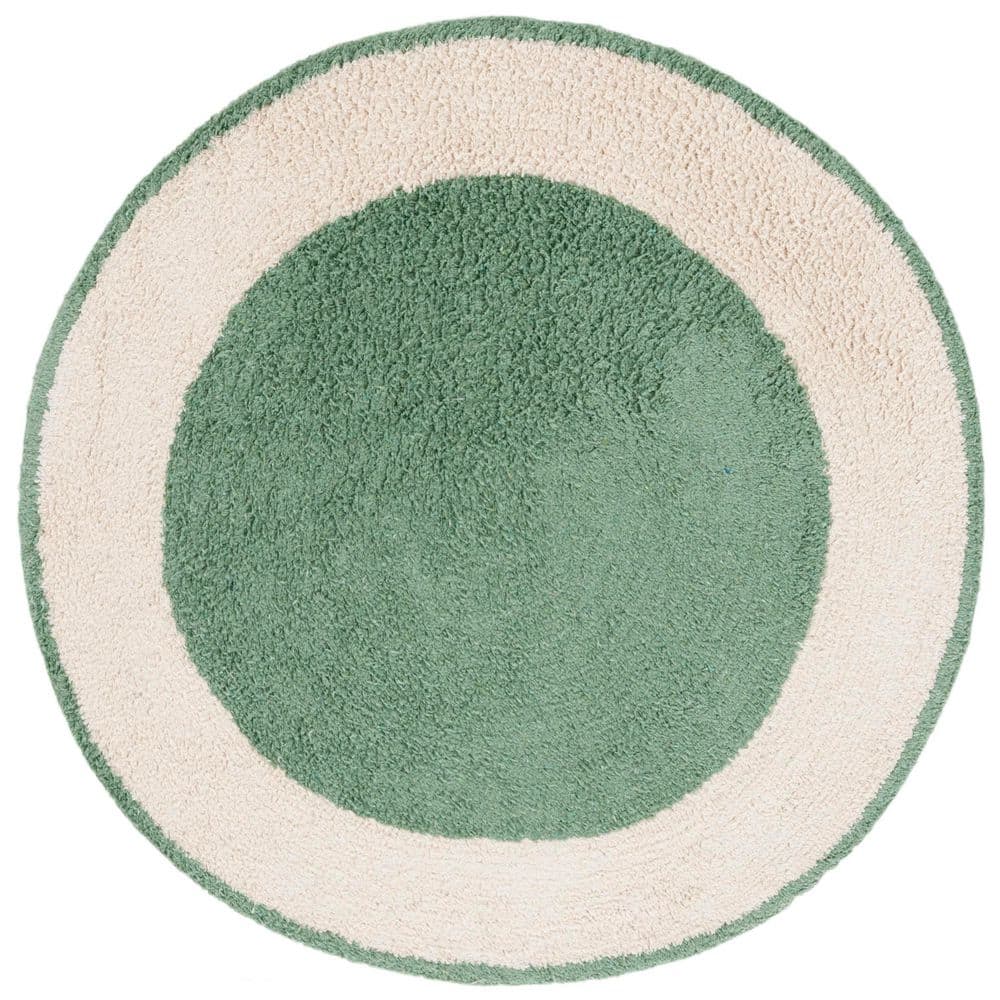 SAFAVIEH Easy Care Ivory/Green 4 ft. x 4 ft. 2-Tone Solid Round Area ...
