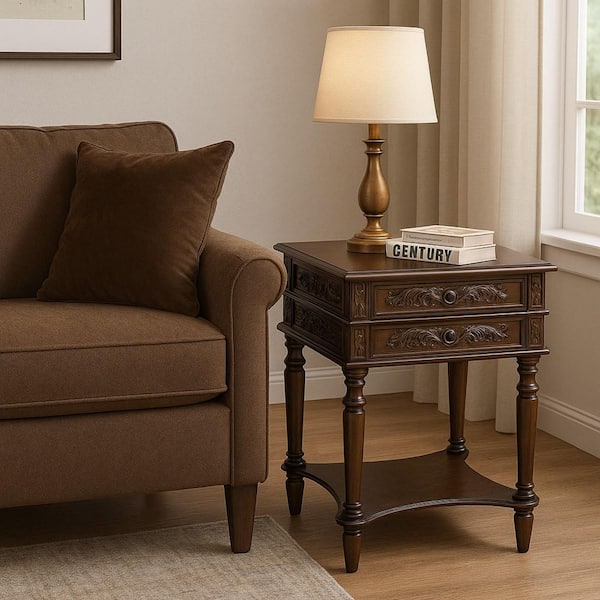 HOME IMPORTS EMPORIUM 16 in. Brown Rectangle Wood End Table with ...