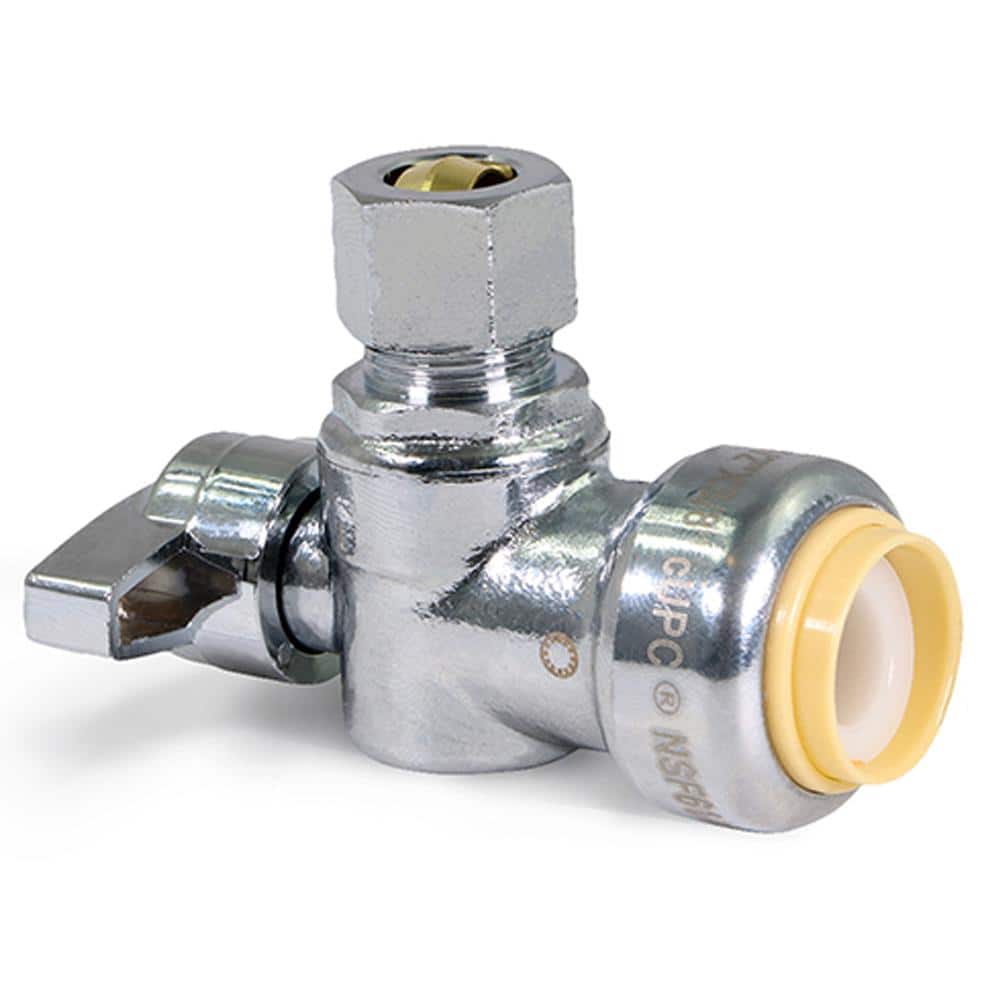 PLUMBFLEX 1/2 in. Push x 1/4 in. Comp Push-Fit Water Supply Stop Angle ...