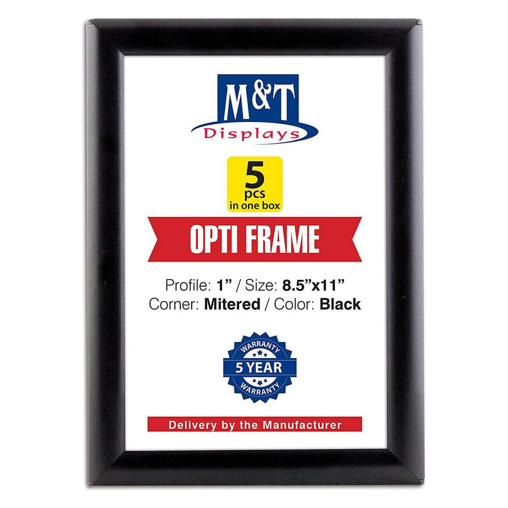 M&T Displays Opti Frame 8.5 in. x 11 in. Black Wall Mount Front Load ...